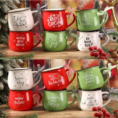 Amazon.com: QIKSION Ceramic Christmas Mugs Set of 6, 16oz Red Black ...