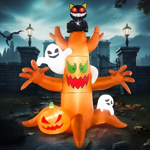 Amazon.com: Danxilu 8 FT Halloween Inflatables Scary Dead Tree with Cat ...