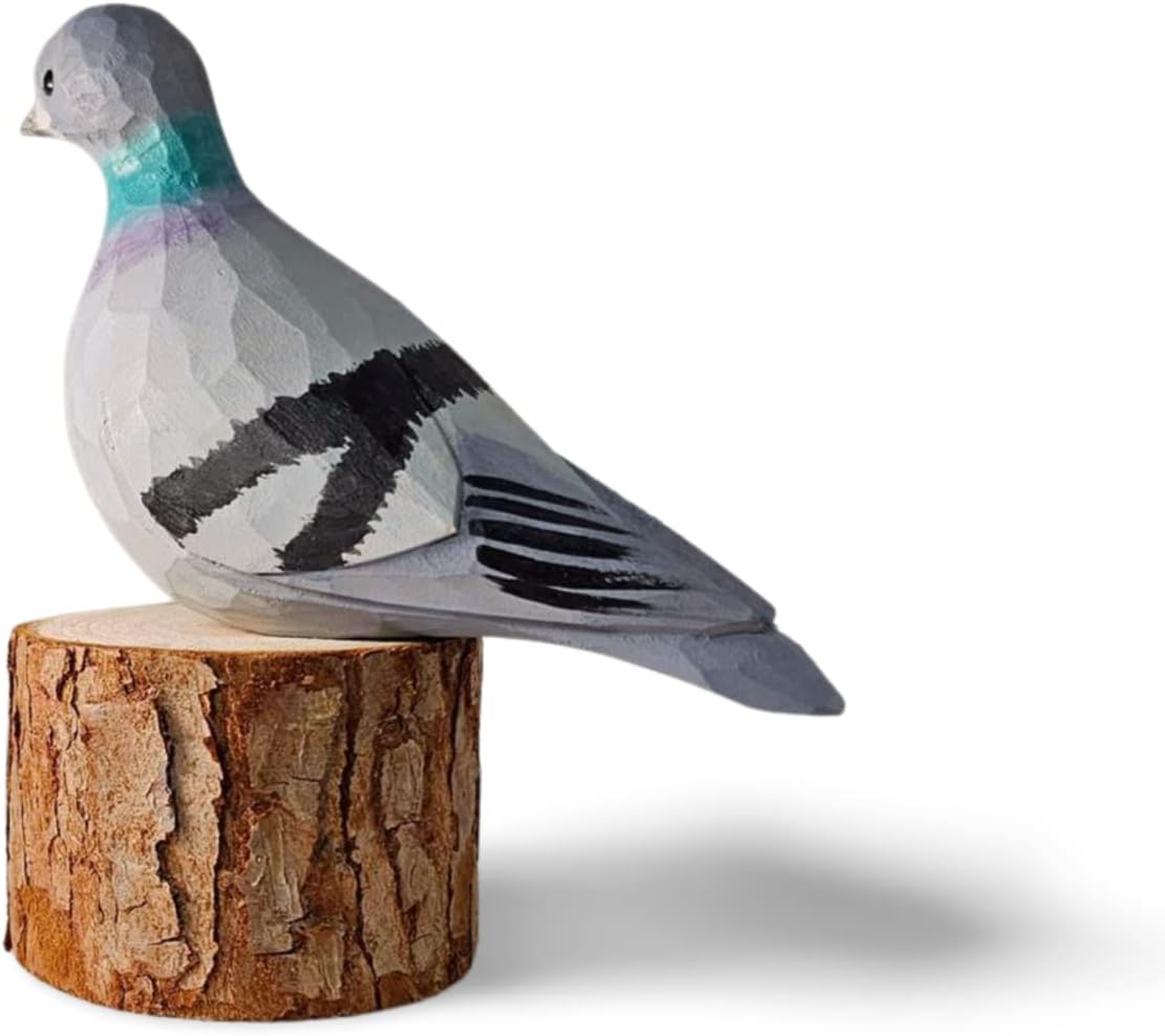 Amazon.com: Pigeons on Log Stand Sculpted Hand Painted Bird Wood ...