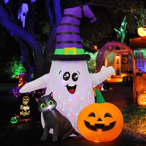 Amazon.com: GOOSH 5 FT Halloween Inflatables Ghost Outdoor Decorations Blow Up Yard Cute Wizard ...