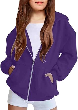 Amazon.com: Teen Girls Cute Fleece Hoodies Jacket Basic Solid Color Zip ...