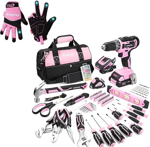 WORKPRO Safety Work Gloves & WORKPRO Pink Home Tool Kit with Drill ...