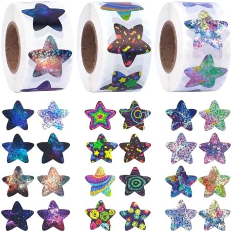 1500PCS Shiny Reward Stickers, IKR 3 Roll Motivational Holographic Star ...