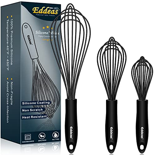EDDEAS Silicone Whisk Non Scratch Heat Resistant Whisks for Baking ...