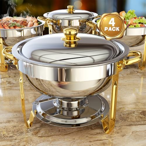 Amazon.com: Chafing Dishes for Buffet, 4 Pack 5QT Round Stainless Steel ...