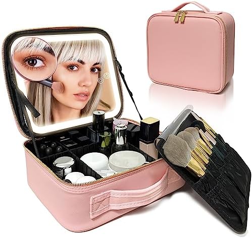 Amazon.com : YUSONG Travel Makeup Bag With LED Lighted Mirror, Train ...