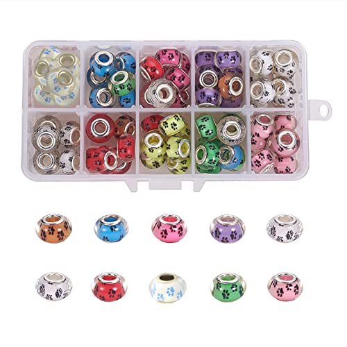 100Pcs 5 Styles European Beads 5mm Large Hole Crackle Resin Rondelle ...