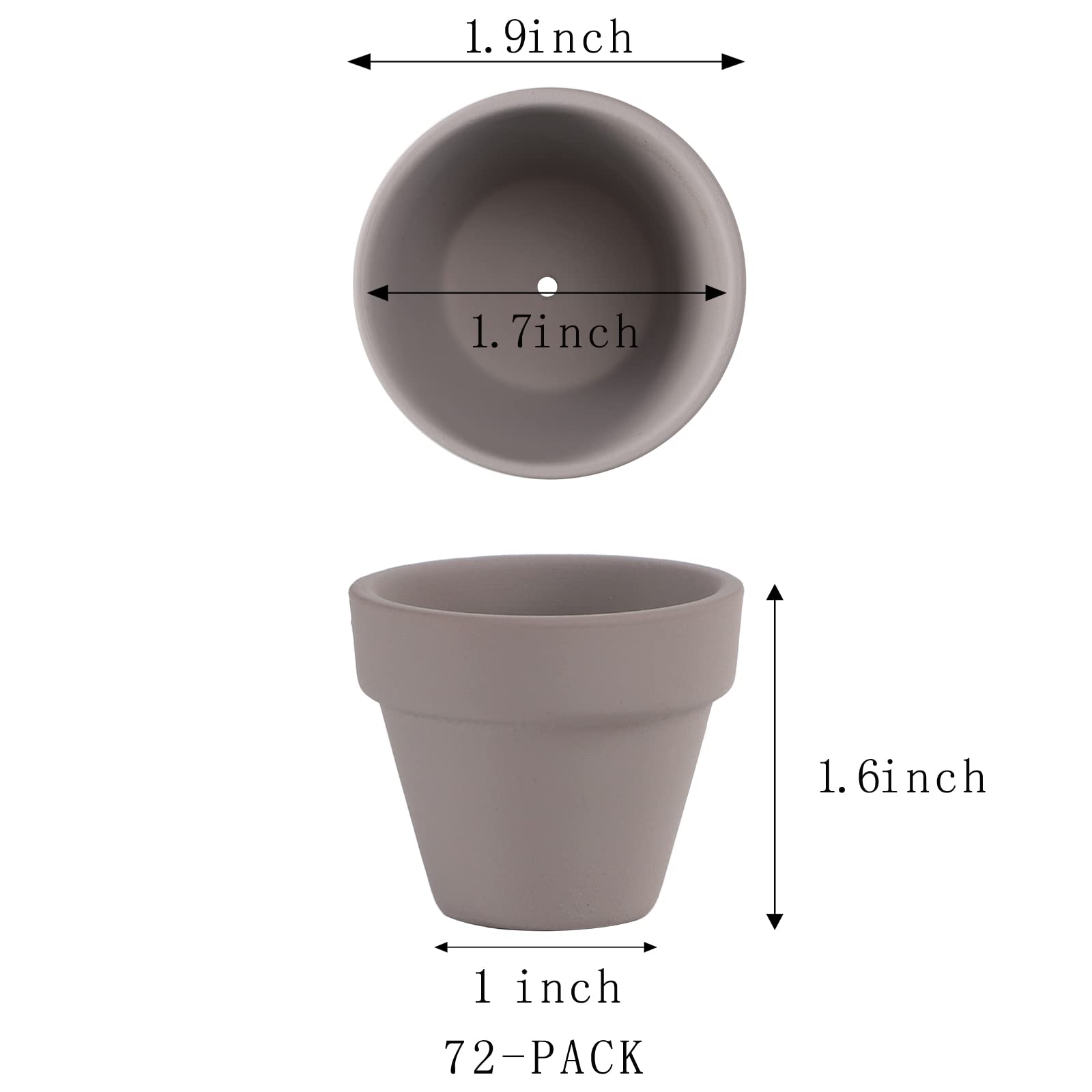 2 Inch Grey Terracotta Pots Pack of 72 - Mini Clay Pot with Drainage ...