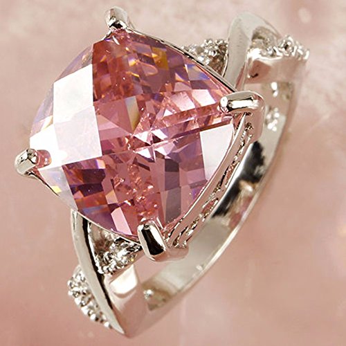 Buy OOMPH Jewellery Silver Tone Pink Solitaire Princess Cut Large ...