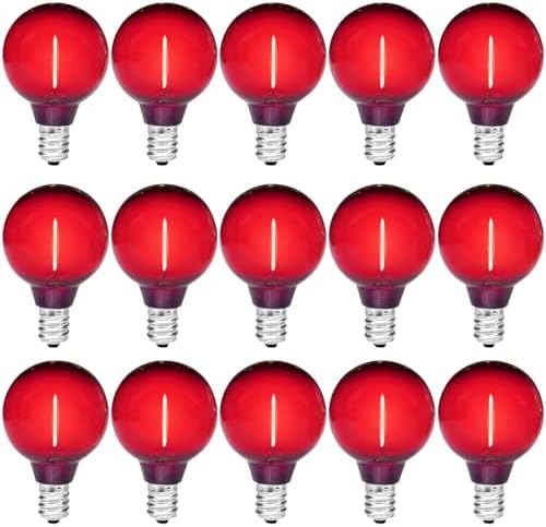 GUILEDUO 15 Pack G40 Red Light Bulb LED Christmas Replacement Bulbs, 1 ...