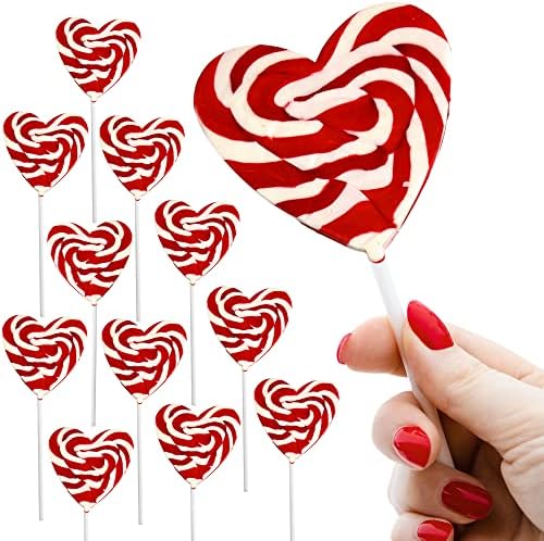 Amazon.com : 12 Heart Lollipops | HUGE 3 inch Candy Swirl Heart Shapped ...