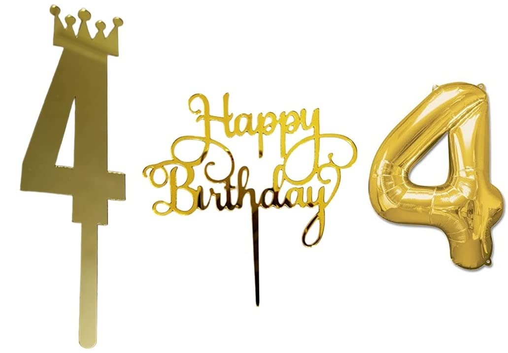 Morel Golden Color Number 4 Cake Topper With Happy Birthday ...