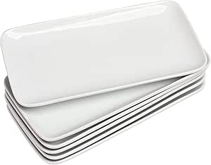 WishDeco Rectangle Plates Set of 6, Small Serving Platters 23cm, White ...