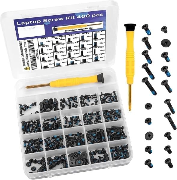 FACTOTECH 400pcs Laptop Screws w/Blue Nylok (20 Sizes) Titanium Nitride ...