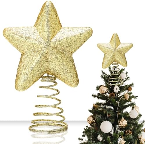 Amazon.com: Gejoy Mini Christmas Star Tree Topper 6 x 4.3 Inch Gold ...