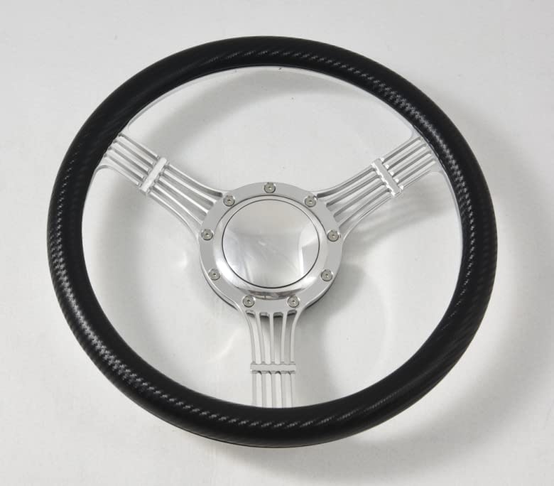 Amazon.com: 14" Polished Billet Steering Wheel With Carbon Vinyl Half ...