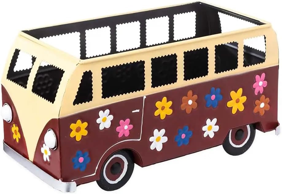Amazon.com : Vintage Style Flower Power Miniature Bus Garden Planter ...