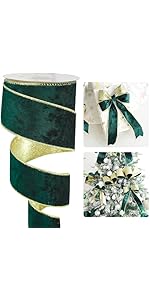 Amazon.com: HUIHUANG Green Velvet Wired Ribbon 2.5 inch Dark Green ...