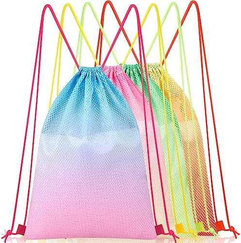 Amazon.com | Sweetude 4 Pieces Mesh Drawstring Backpack Colorful Mesh ...