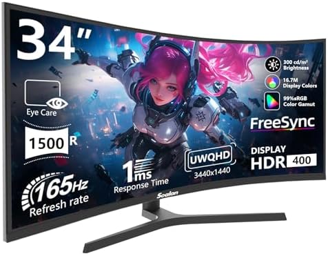 Amazon.com: Gawfolk 34 Inch Ultrawide Curved Gaming Monitor, 1500R PC ...