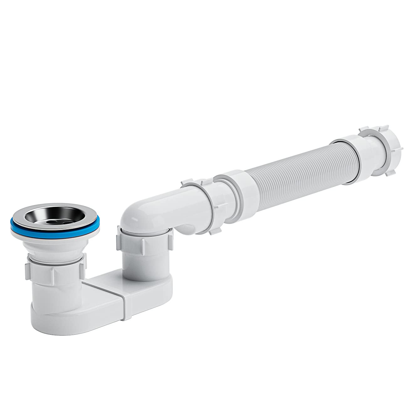 Low Profile 1-1/2″ Bathtub Shower Drain with Flexible and Flat P Trap ...