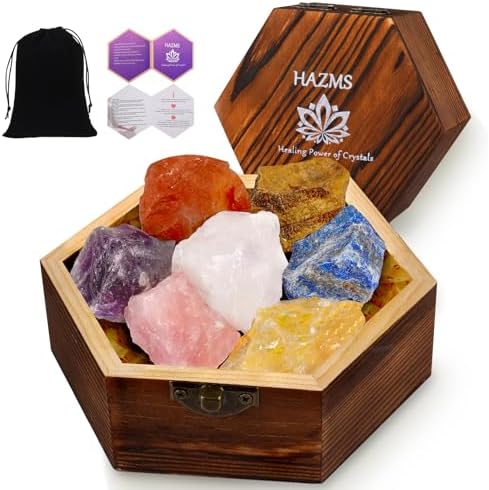 Amazon.com: Hazms 7pcs Crystals and Healing Stones with Wooden Gift Box ...