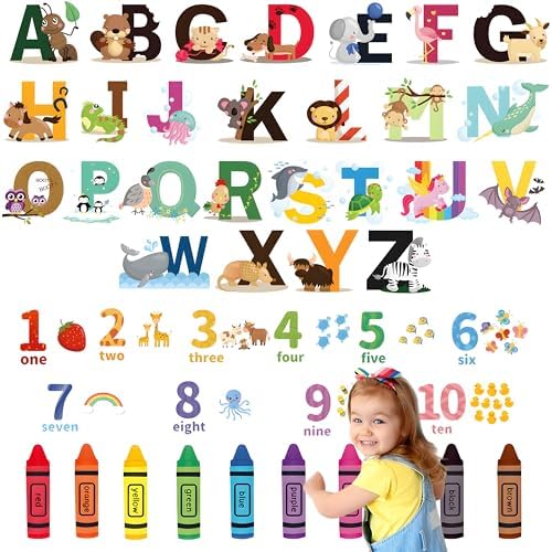 Amazon.com: 4 Sheets Animal Alphabet Numbers Weather Color Wall Decals ...