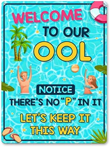 Amazon.com: Swimming Pool Sign - Welcome to Our OOL Metal Tin Sign ...