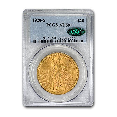1920 S $20 Saint-Gaudens Gold Double Eagle AU-58+ PCGS CAC G$20 AU-58 ...