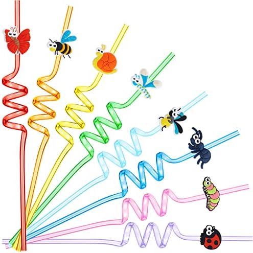 Amazon.com: 24 Pieces Bug Party Favors Reusable Plastic Straws Insect ...