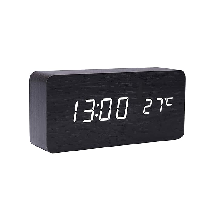 Buy GINZER LED Digital Alarm Clock, Bedside Silent Wooden Clock with ...