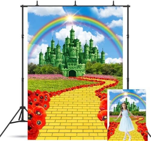 Amazon.com : 6X8FT Green Castle Backdrop Yellow Brick Road Party ...