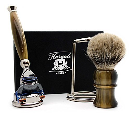 Amazon.com: Haryali London 4 Pc Mens Shaving Kit 5 Edge Razor With ...