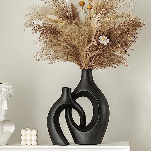 Amazon.com: LIFFY Black Ceramic Vase for Flowers Set of 2, Matte Modern ...
