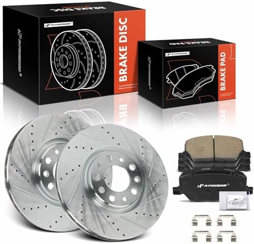 Amazon.com: A-Premium 12.01 in (305 mm) Front Drilled and Slotted Disc Brake Rotors + Ceramic ...