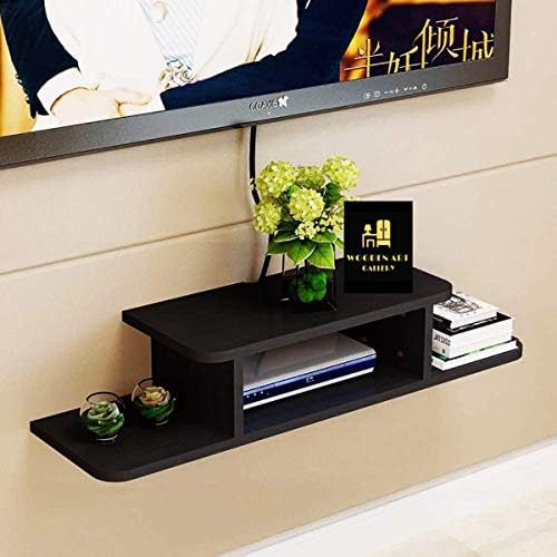 WOODEN ART GALLERY Wooden Dual Length Set top Box Wall Shelf| Wall ...