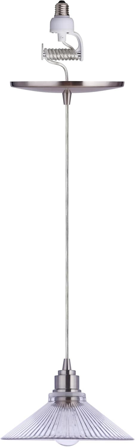 Worth Home Products Instant Pendant Light Brushed Nickel Clear Ribbed ...