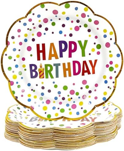 Amazon.com: 50pcs Happy Birthday Plates 9IN Scalloped Colorful Paper ...