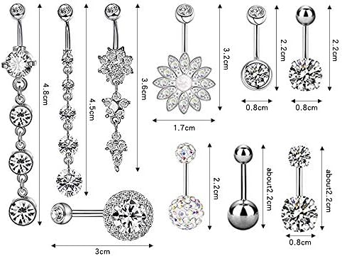 10 Pcs Belly Bars - Surgical Steel CZ Belly Piercing Dangly Belly ...