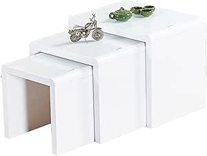 JaHECOME Nest of Tables Set of 3 Nesting Tables High Gloss Coffee Tables Stackable Design MDF ...