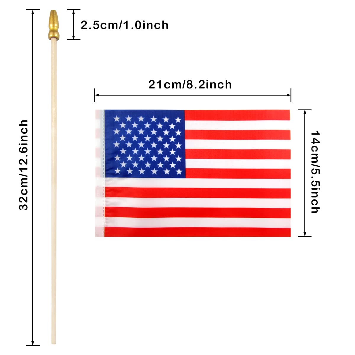 QQSD US American Small Flag Stick Mini Hand Held Flags - Solid Wooden ...