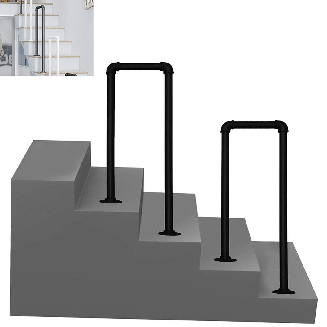 Buy 2-Step Handrail, Black Stair Wrought Iron Handrail with ...