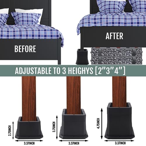 Snapklik.com : Bed Risers 2, 3 Or 4 Inch Heavy Duty Furniture Risers ...