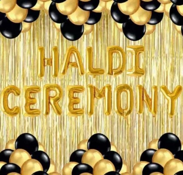 PARTY BOX Haldi Ceremony Combo Pack with 1 Golden Curtain and 20 ...