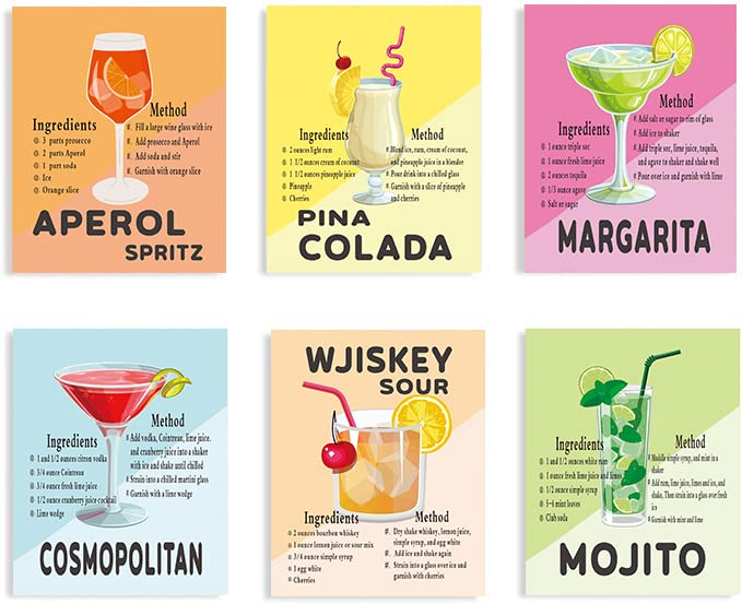 Amazon.com: TANXM Cocktail Drink Prints, Preppy Bar Cart Posters ...