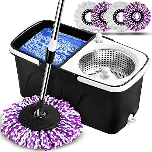 ZENQA Spin Mop and Bucket Set | 2 Compartments with 4 Microfibre Mop ...