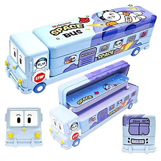 School Bus Pencil Box Boys - Compass Box with Wheel/Stylish School Bus ...