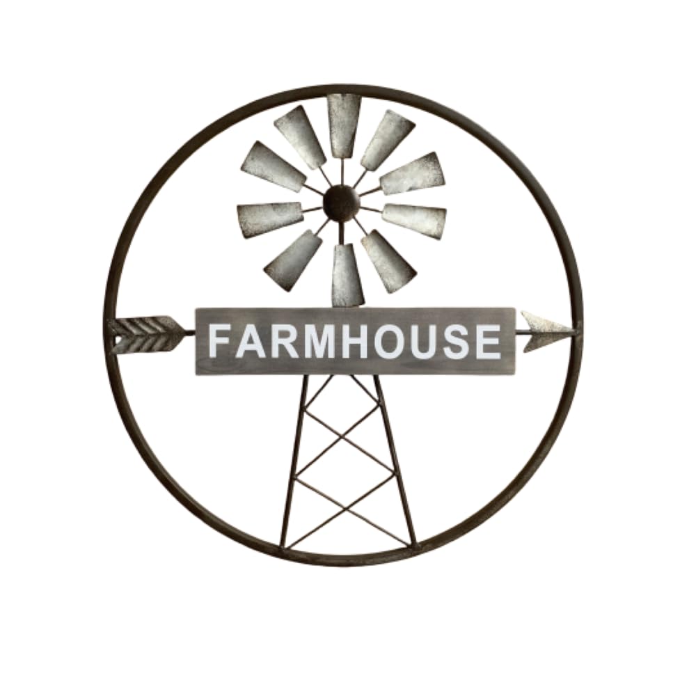Amazon.com : Rustic Farmhouse Windmill Galvanized Metal and Wood Wall ...