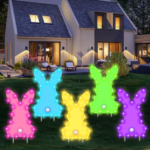 Amazon.com : 5 Pcs Glow Large Easter Bunny Yard Signs Outdoor for ...