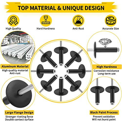 Large Flange Blind Rivets, 250PCS Aluminum Rivets with Large Flange-3 ...